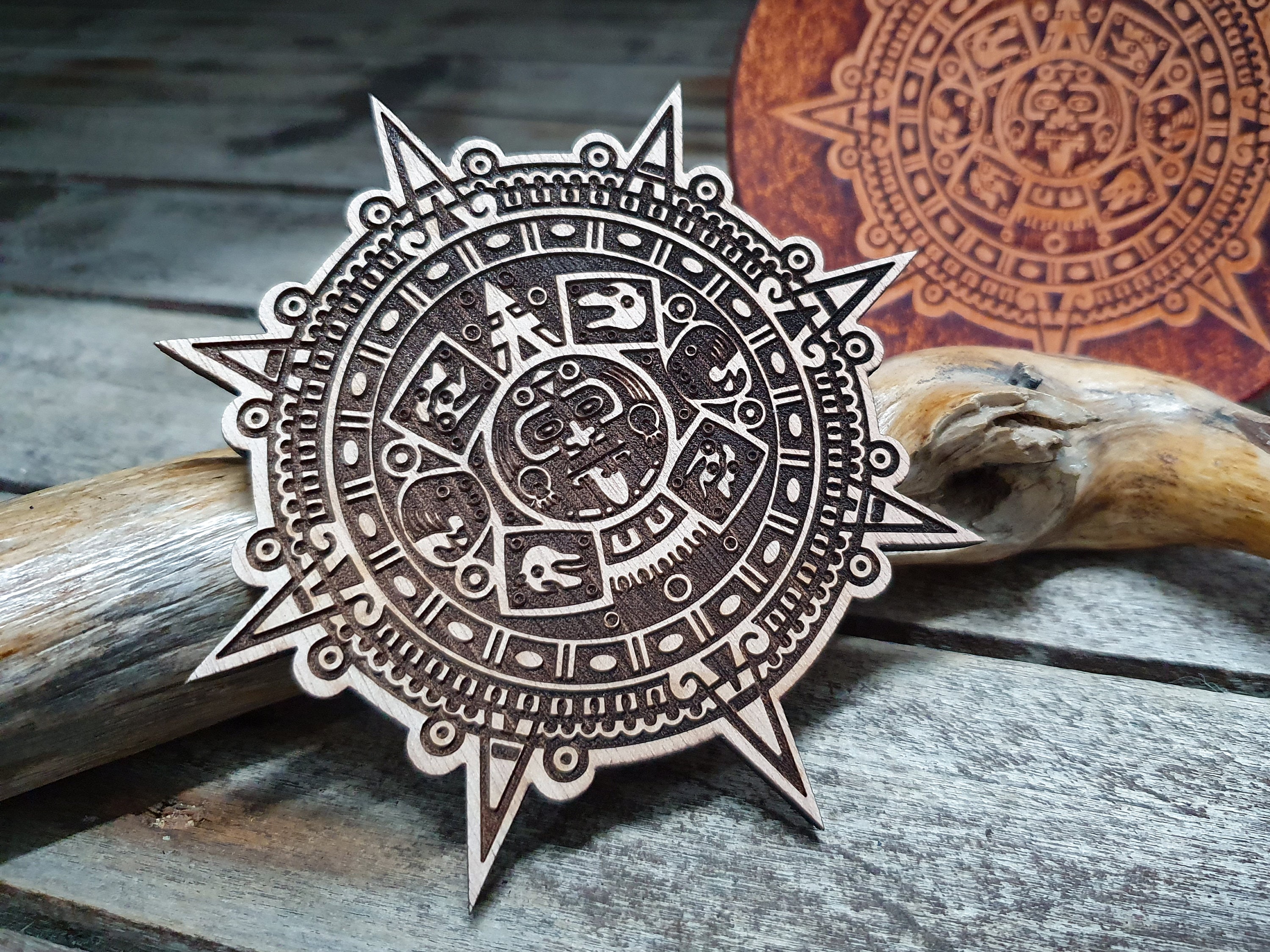 Aztec Calendar Wooden stamp for leather crafting 11 cm | Etsy