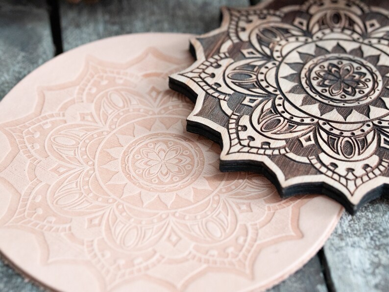 Radiant Mandala Wooden Stamp for Leather Crafting | 11,5 Cm Diameter or ...