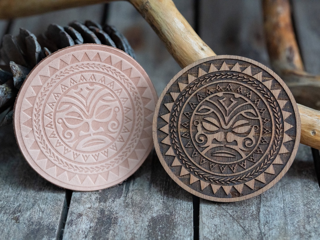 Polynesian Design Wooden Stamp for Leather Crafting | 9 Cm Diameter or ...