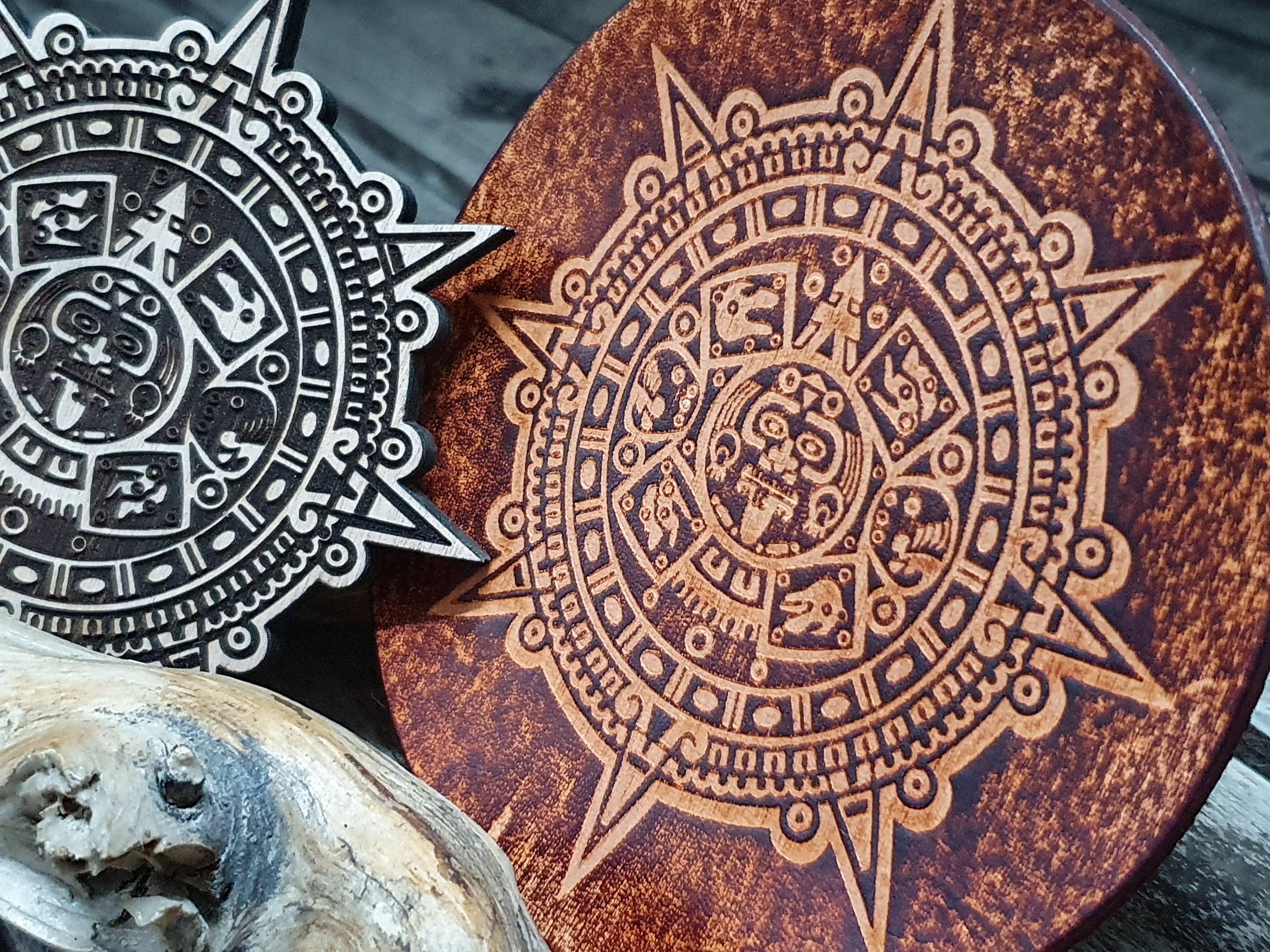Aztec Calendar Wooden Stamp for Leather Crafting | 11 Cm Diameter or 4 ...
