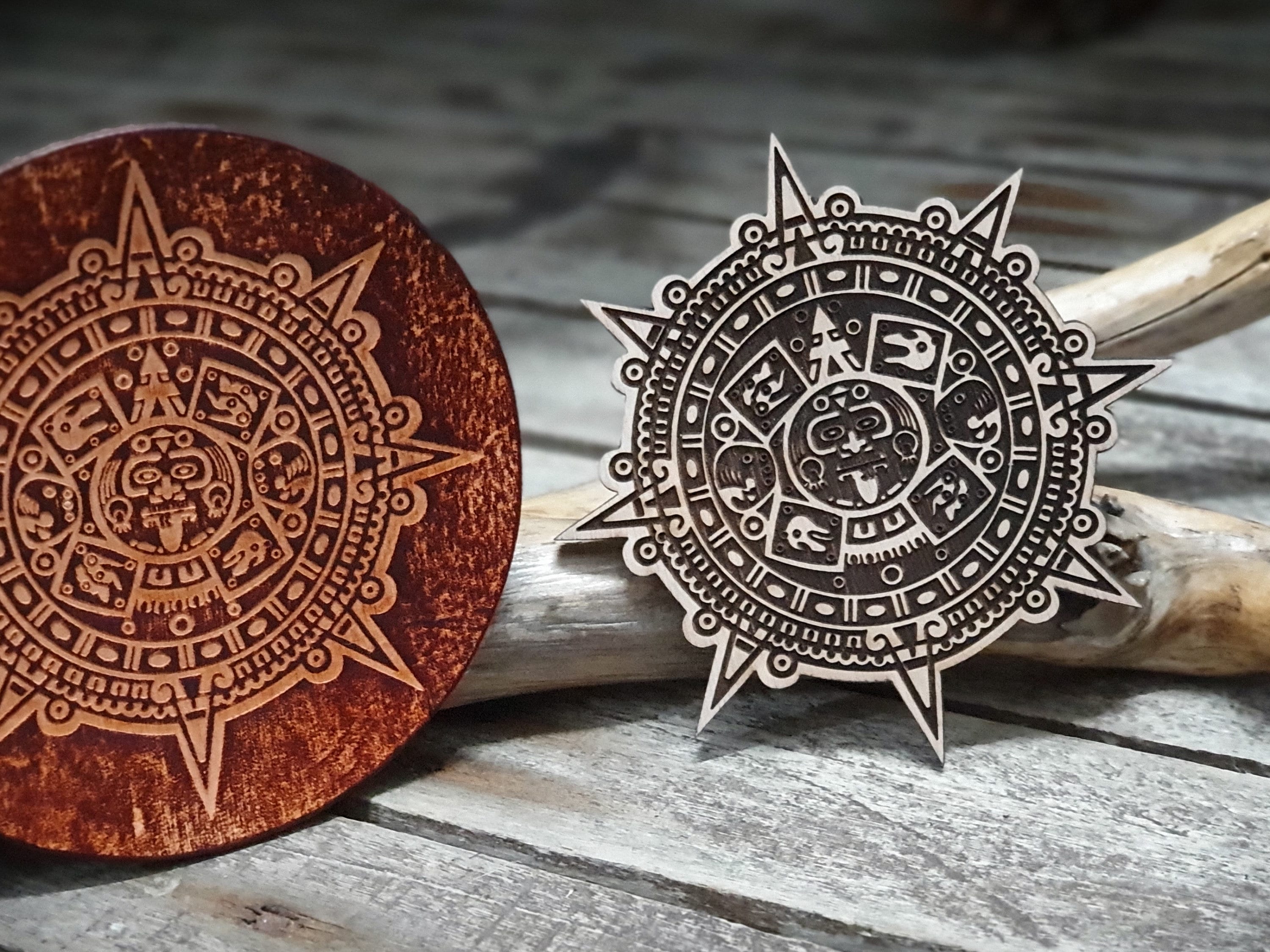 Aztec Calendar Wooden Stamp for Leather Crafting | 11 Cm Diameter or 4 ...