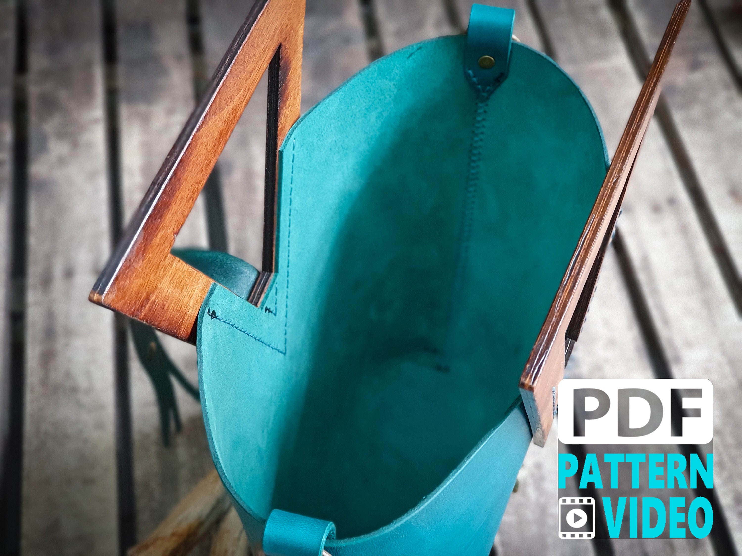 PDF Leather Pattern | Tote Bag With Wooden Handles Leather Pattern Plus ...