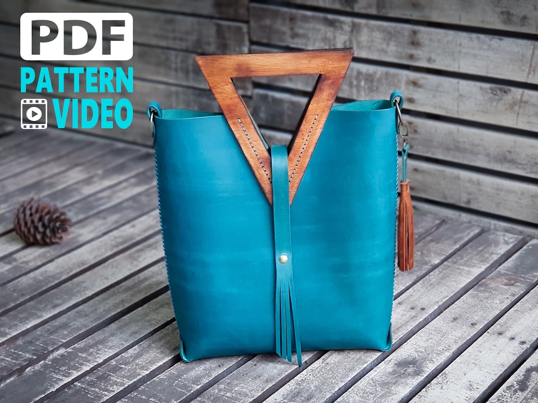 PDF Leather Pattern | Tote Bag With Wooden Handles Leather Pattern Plus ...