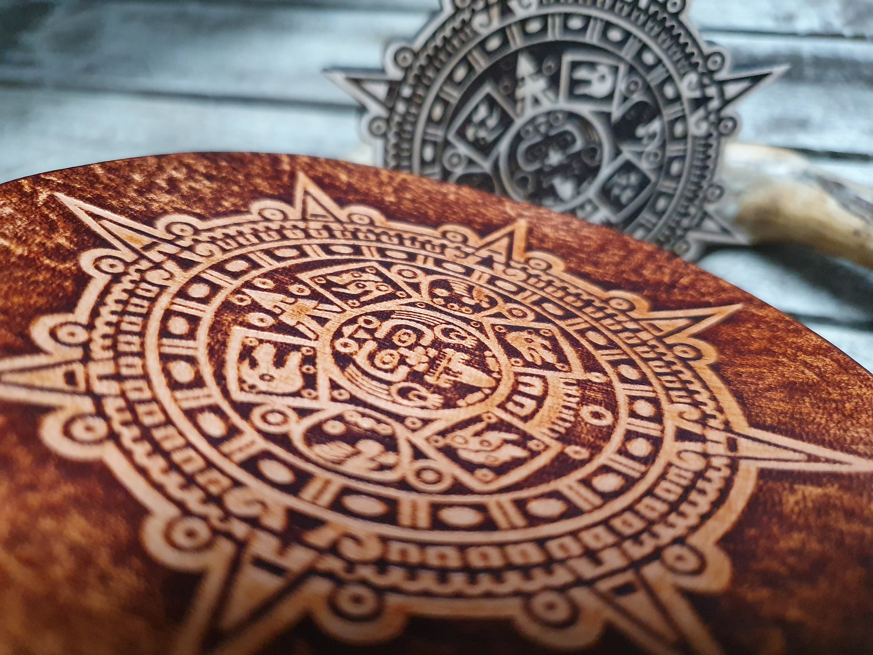 Aztec Calendar Wooden Stamp for Leather Crafting | 11 Cm Diameter or 4 ...