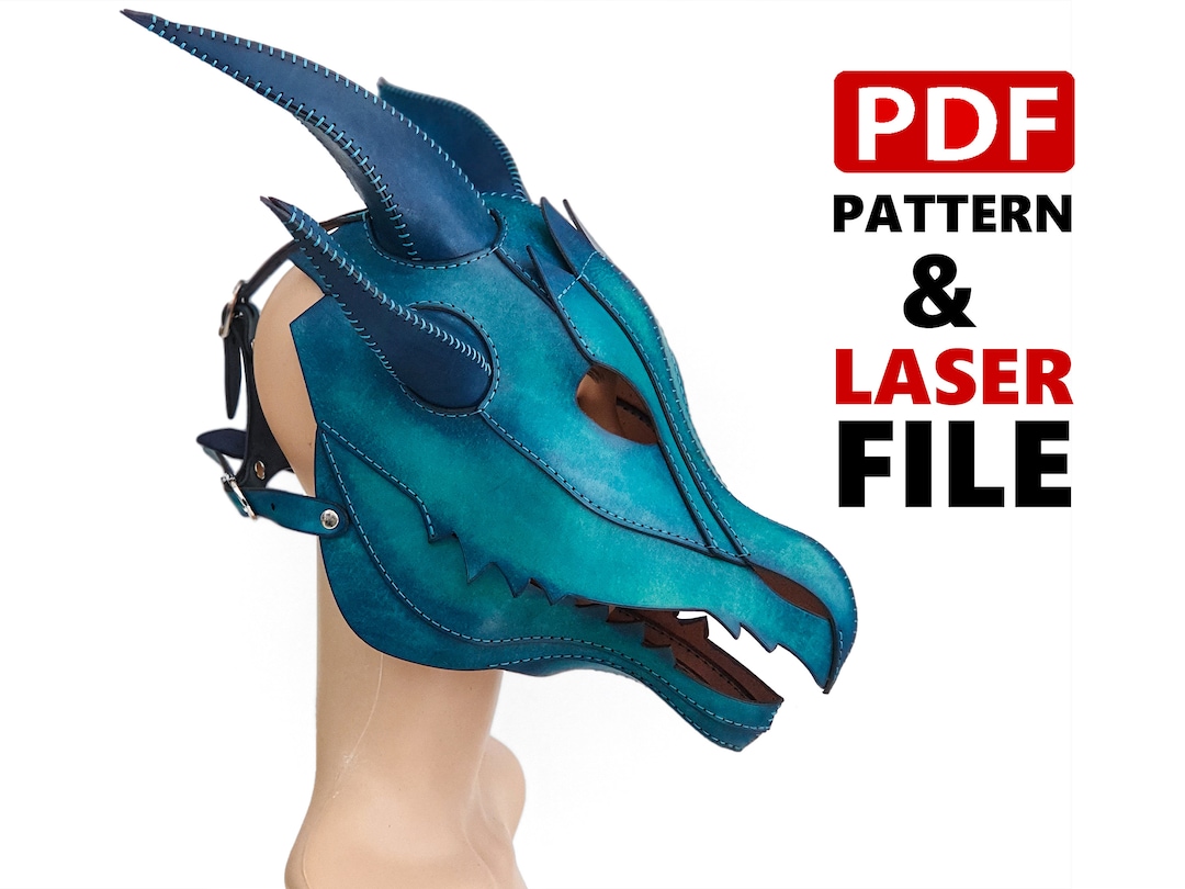 Laser Cut Leather Dragon Mask Pattern, SVG and PDF Leather Pattern ...
