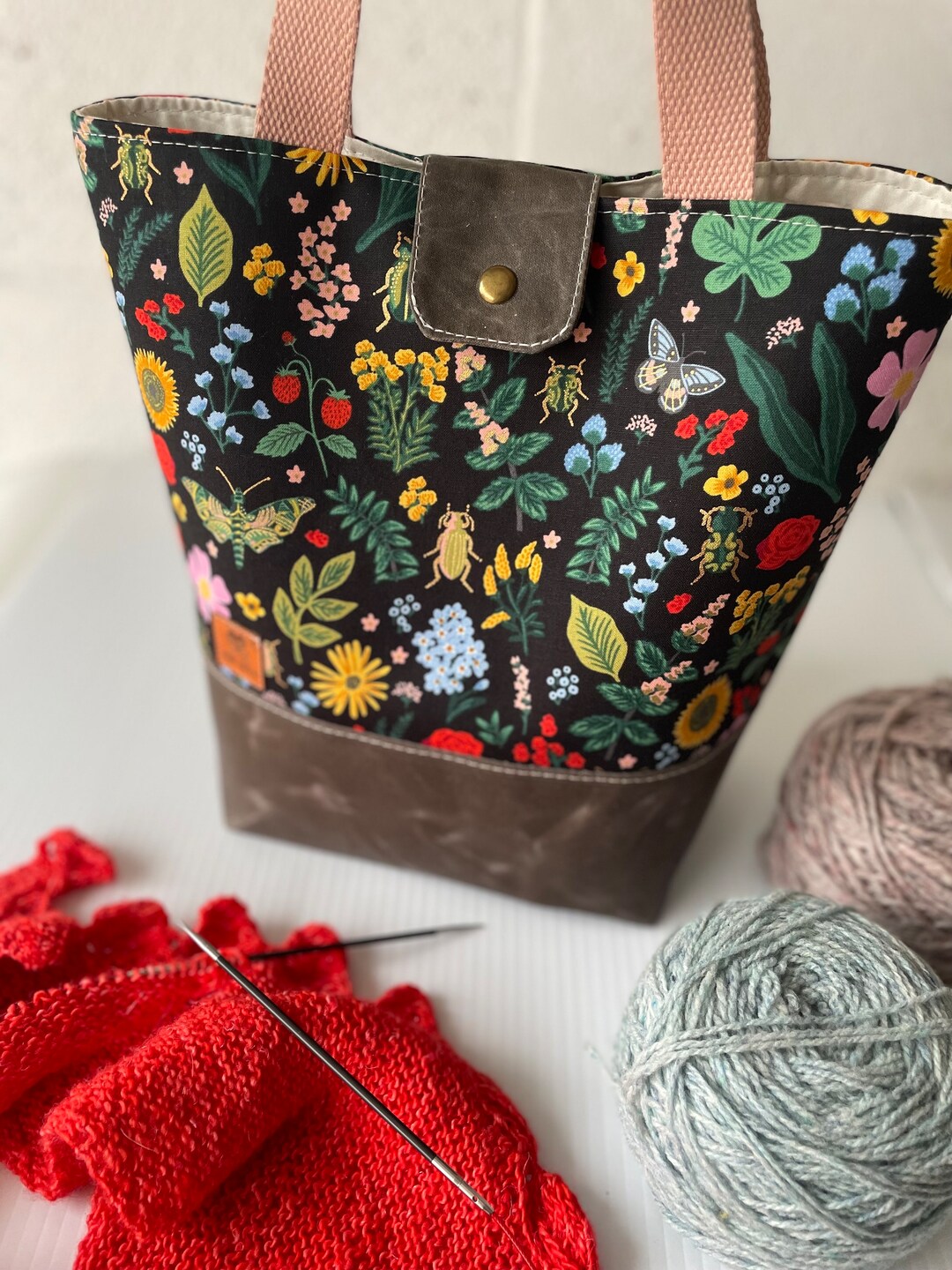 Curio Knitting Tote Bag With Open Center Toasted Umber Waxed Canvas ...