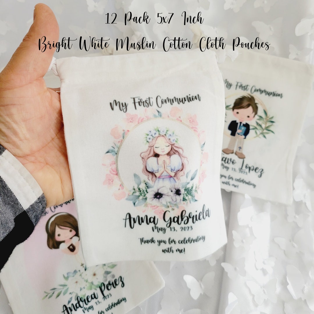First Communion Party Favor Bag,personalized White Muslin Cotton ...