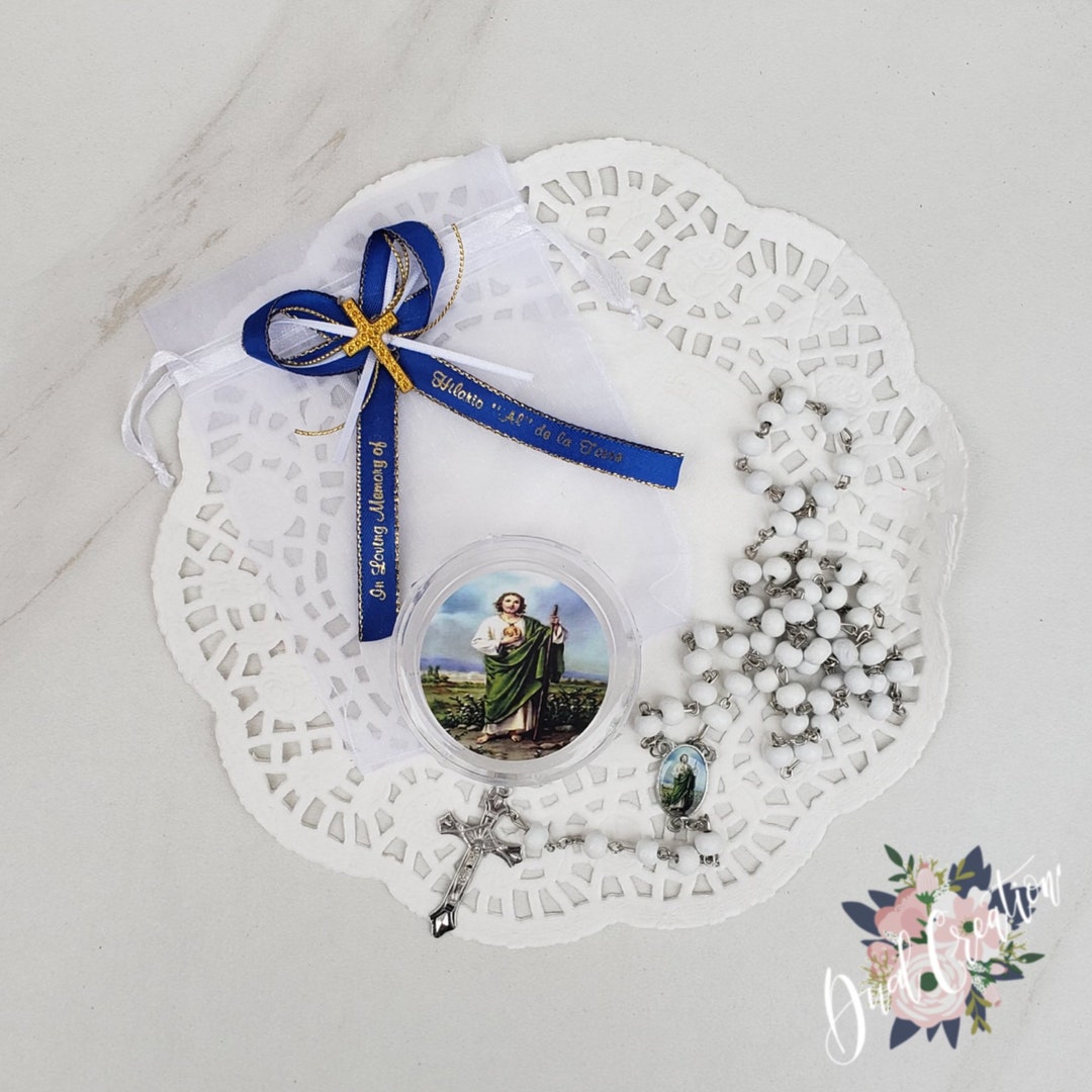 Memorial Personalized Favors, Saint Jude Rosary, Organza Pouch Favors ...