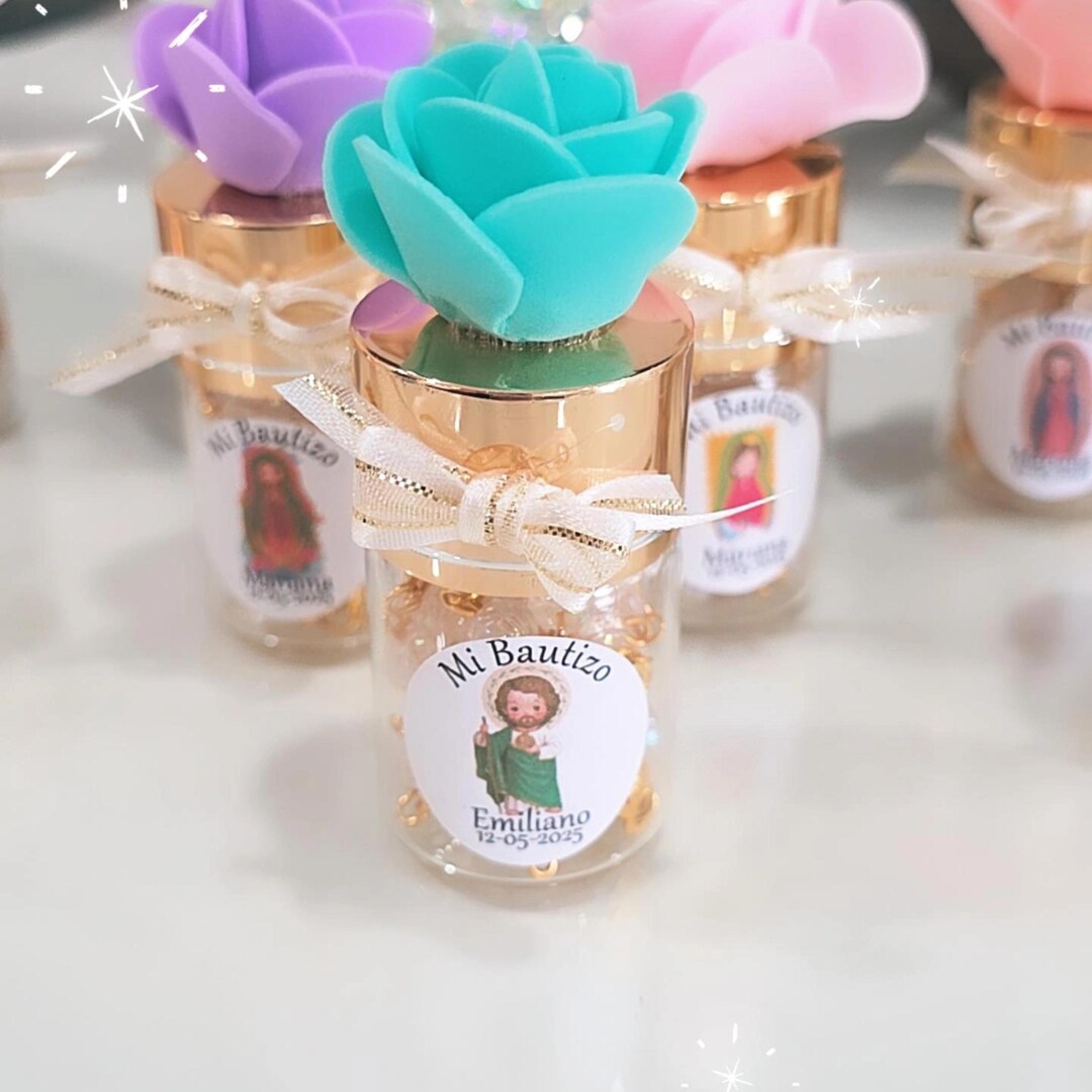 Glass Bottle With Rosary Inside: Baptism Favors, Religious Custom ...