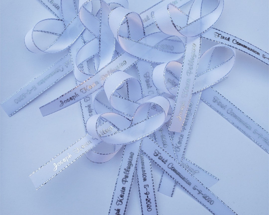 Personalized Ribbons,first Communion Favor Ribbons,silver Edge,ribbons ...