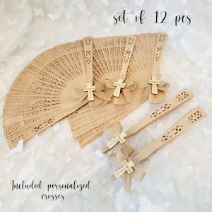 Personalized Wood Fan Favors: Engraved Cross, Baptism Decor - Etsy