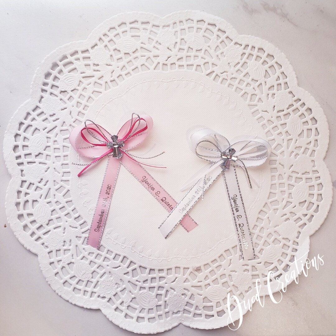 Personalized Silver Cross and Edge Ribbon: Baptism, Wedding Favor ...
