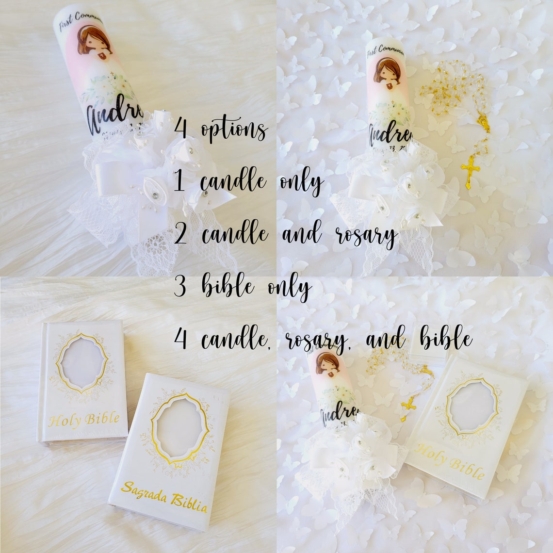 Personalized First Communion Candle Set: Rosary & Bible - Etsy