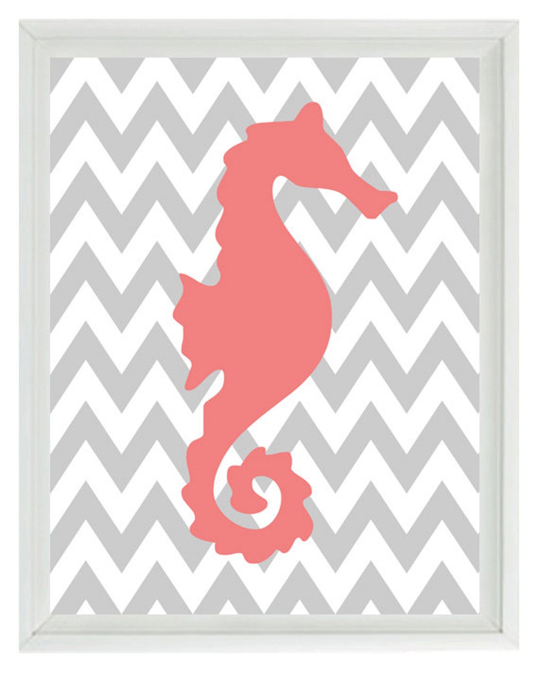 Seahorse Nautical Chevron Sea Creature Art Print Set Pink - Etsy