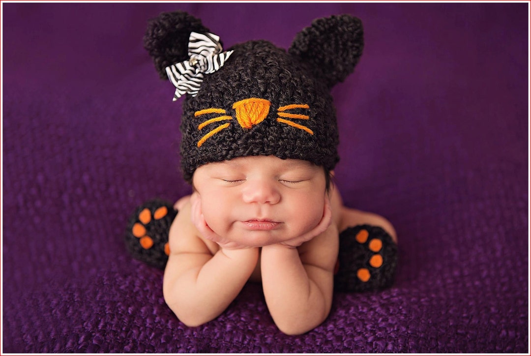 Baby Girl Hat KITTY LUV Newborn Baby Girl Crochet Cat Hat and Paws ...