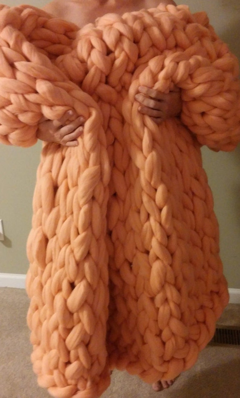 Peach Chunky Knit Merino Wool Blanket: Queen Size (63 X 80) - Etsy