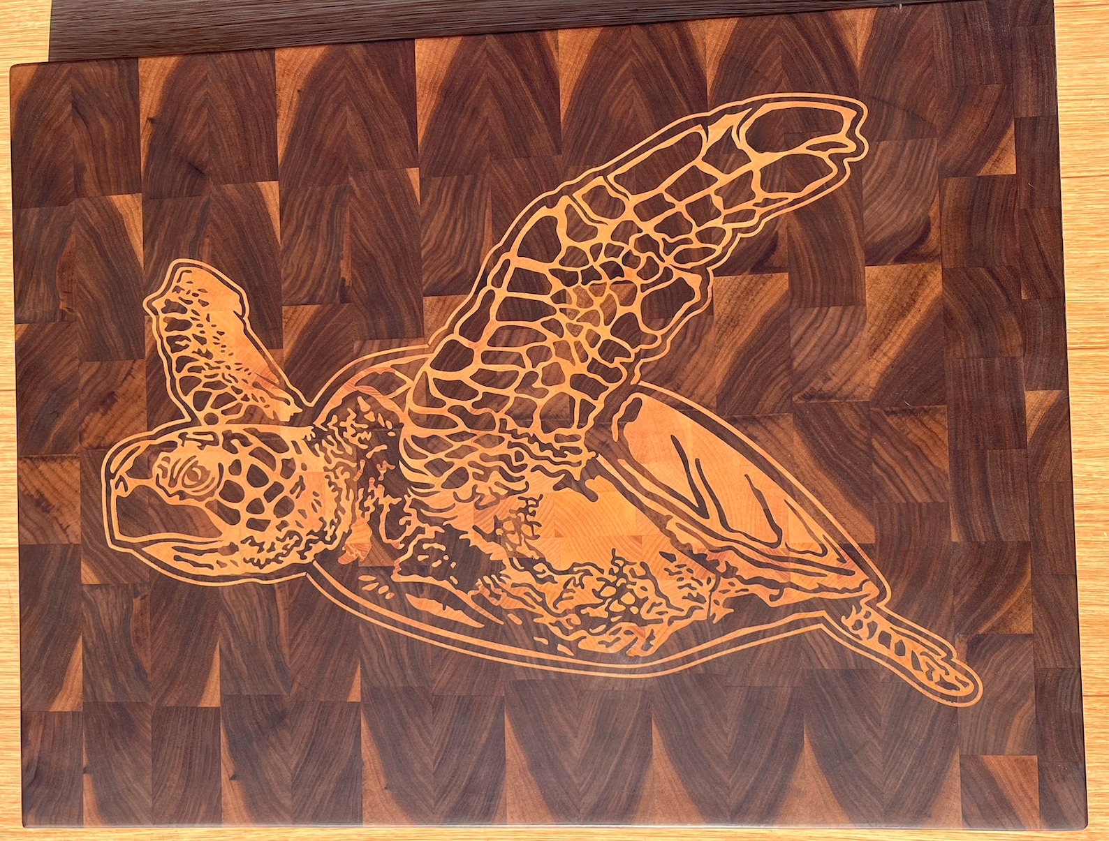 Sea Turtle Walnut & Maple End Grain Wood Cutting Board 24x18x2 Butcher ...