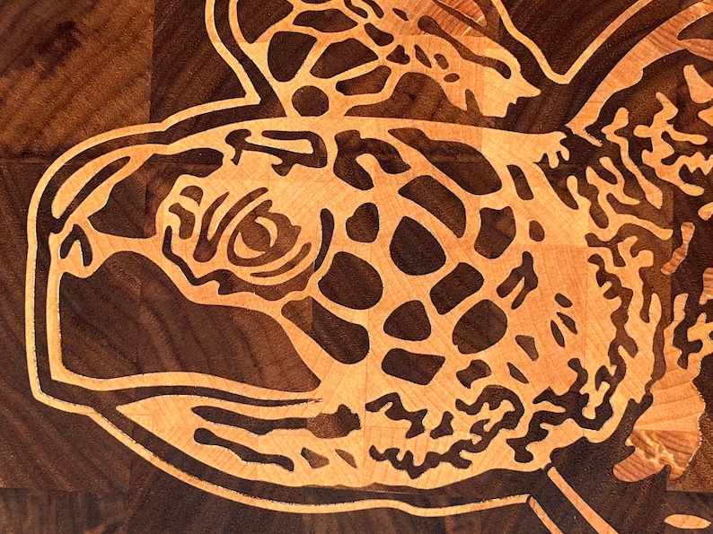 Sea Turtle Walnut & Maple End Grain Wood Cutting Board 24x18x2 Butcher ...