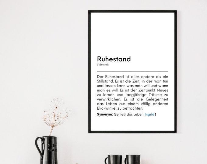 Personalisiertes Bild Definition RUHESTAND Geburtstag Bedanken Geschenk ...