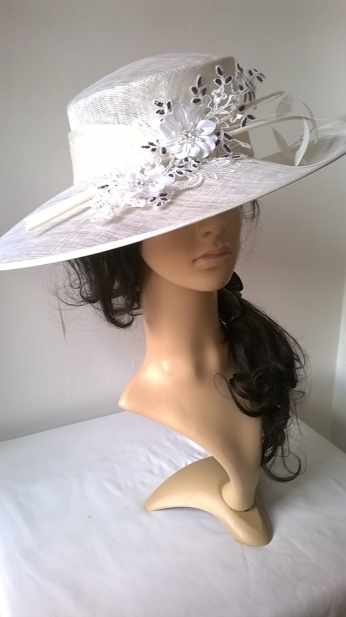 ORDER Stunning statement Hat in pale Ivory with quills ..glitter laced ...
