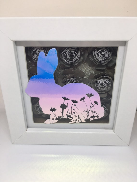 Wildflower rabbit frame shadow box with rolled roses | Etsy