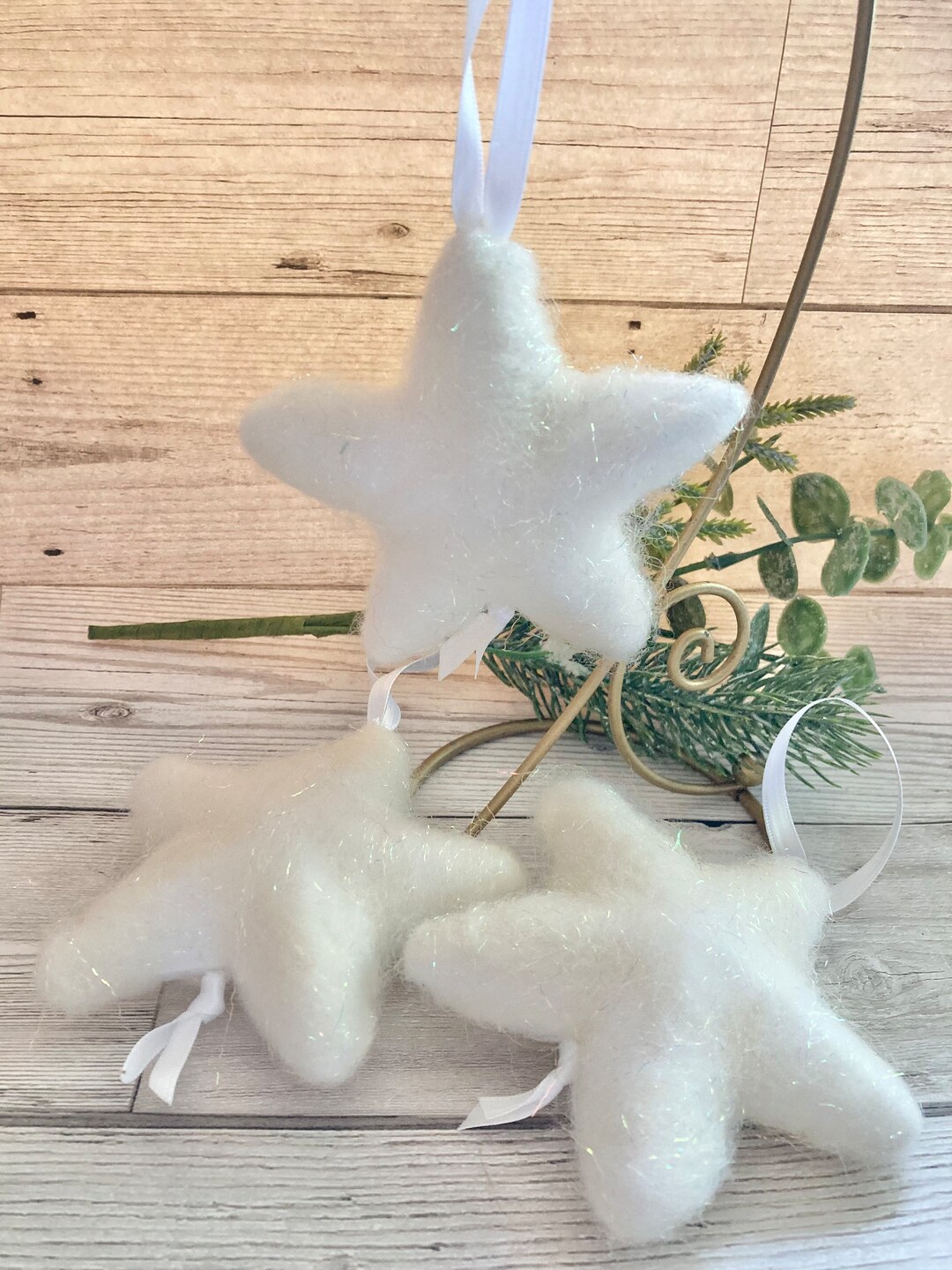 Star Baubles, Set of 3 Needle Felted Star Baubles With Sparkly Glitter ...