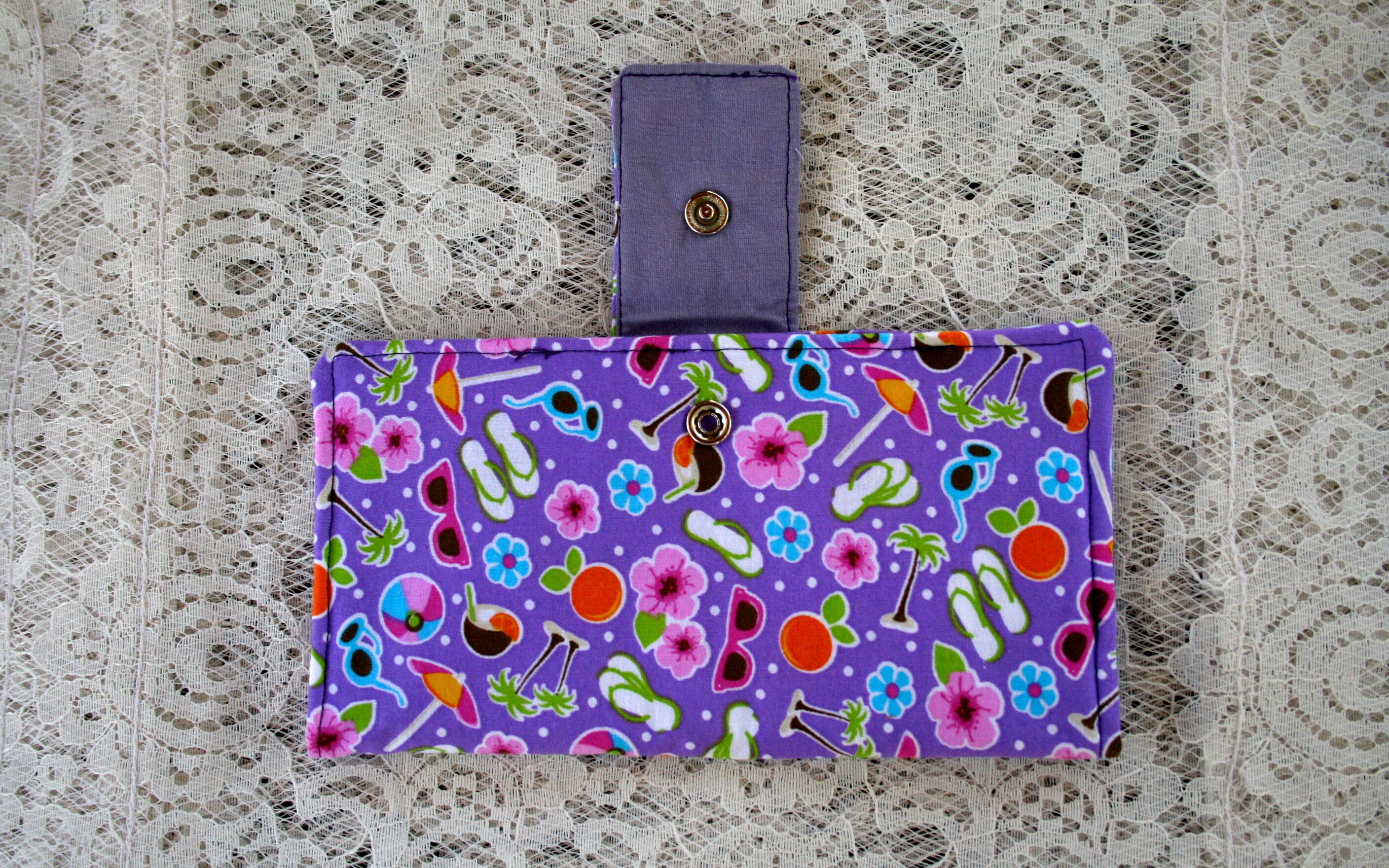 Organizer Wallet Beach Theme Slim Wallet Purse Organizer Lilac Cotton ...