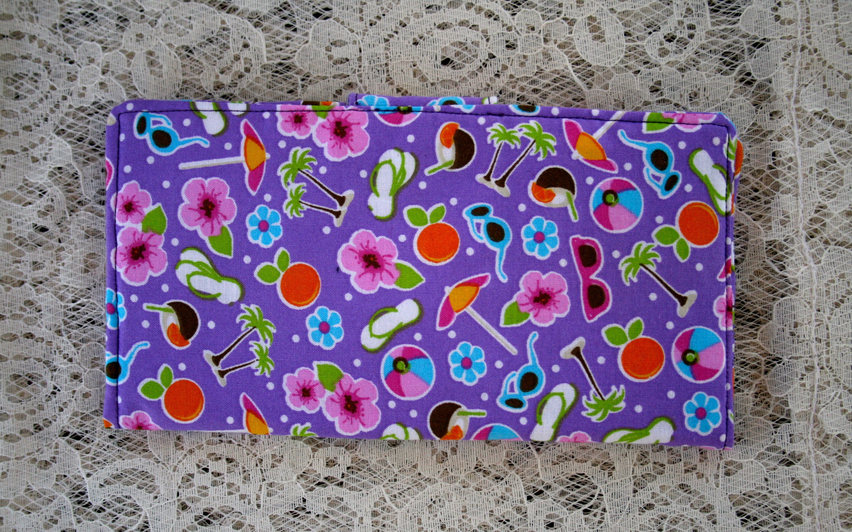 Organizer Wallet Beach Theme Slim Wallet Purse Organizer Lilac Cotton ...