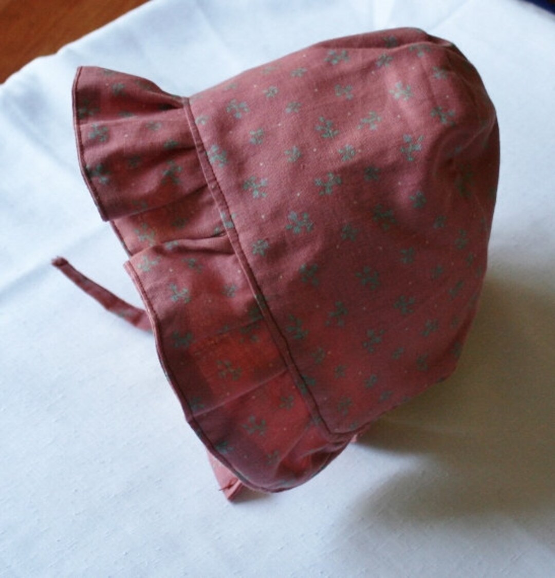 Prairie Style Bonnet- Dusty Rose Small Blue Flowers Ruffled Bonnet Sun ...