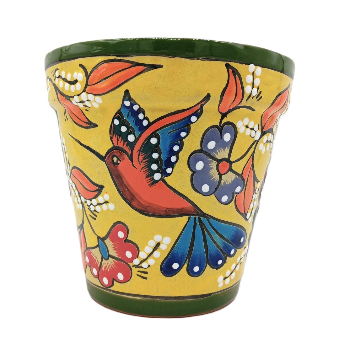 Talavera Pottery Planter Hand Painted Hummingbird Ceramic Flower Pot ...