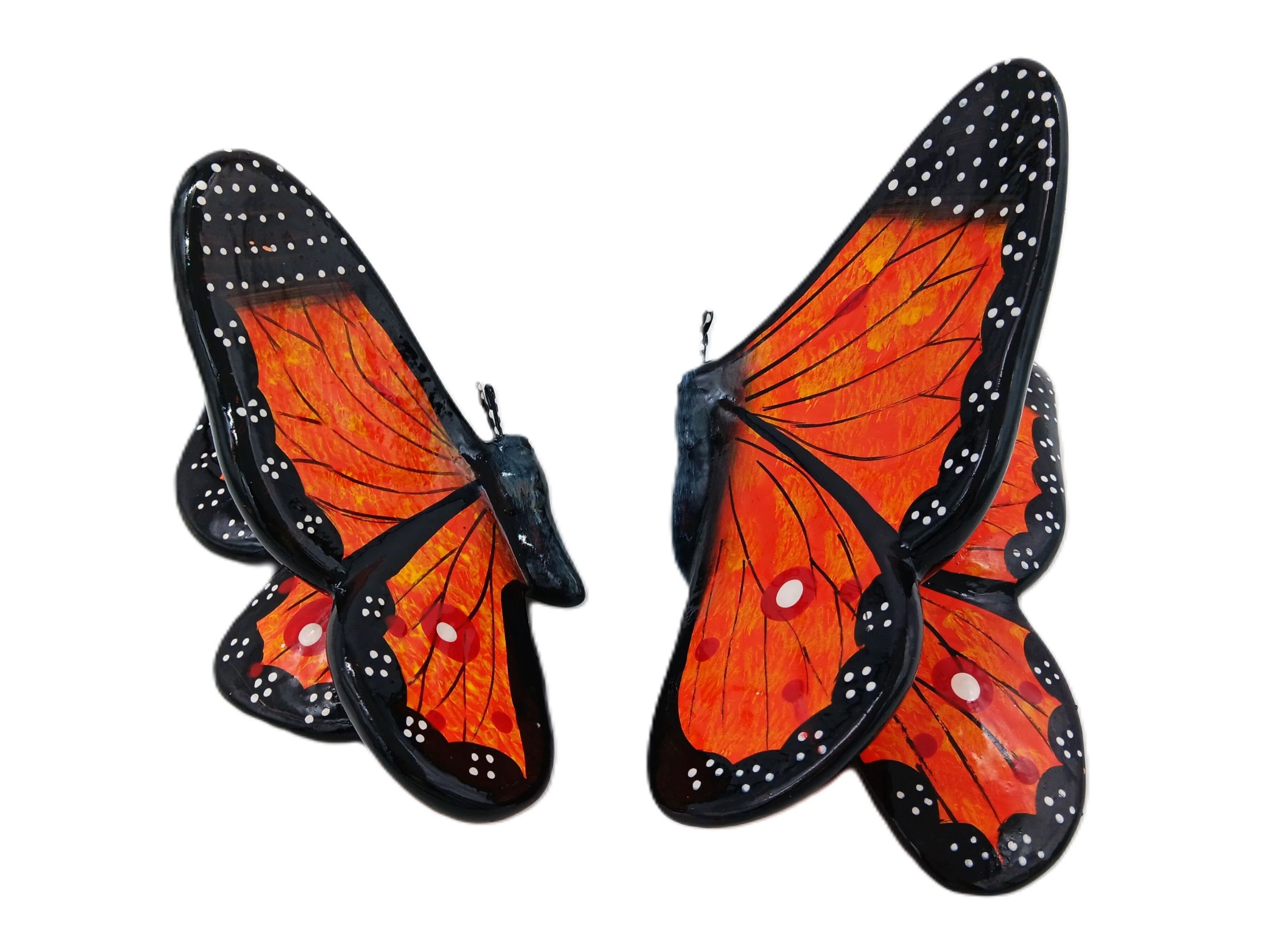 Monarch Butterfly Figure Wall Art Set Hand Painted Ceramic Pottery ...