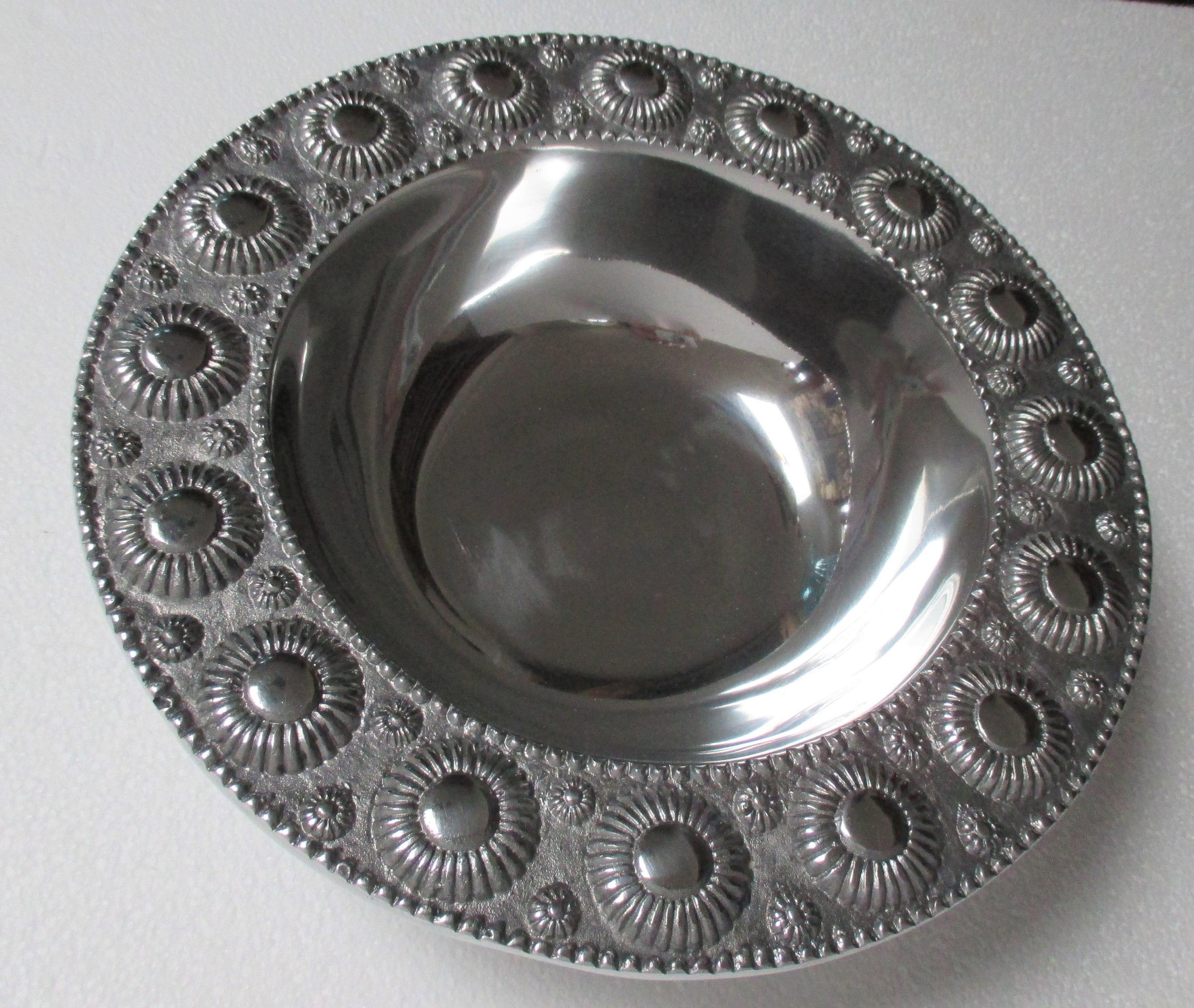 Pewter Metal Bowl - Studded Spanish Colonial Revival Decor - Silver ...