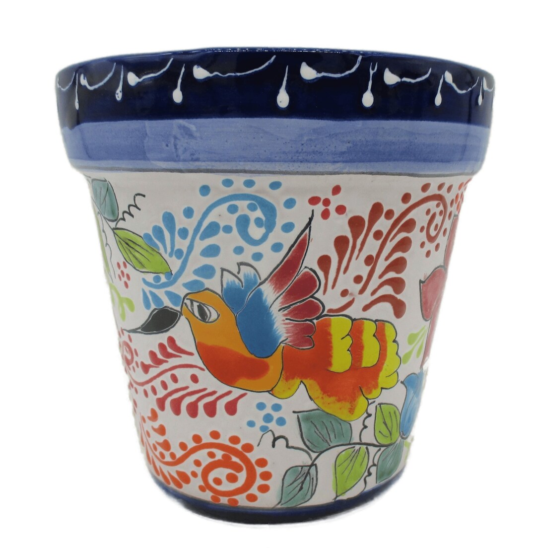 Talavera Pottery Planter Hand Painted Hummingbird Ceramic Flower Pot ...