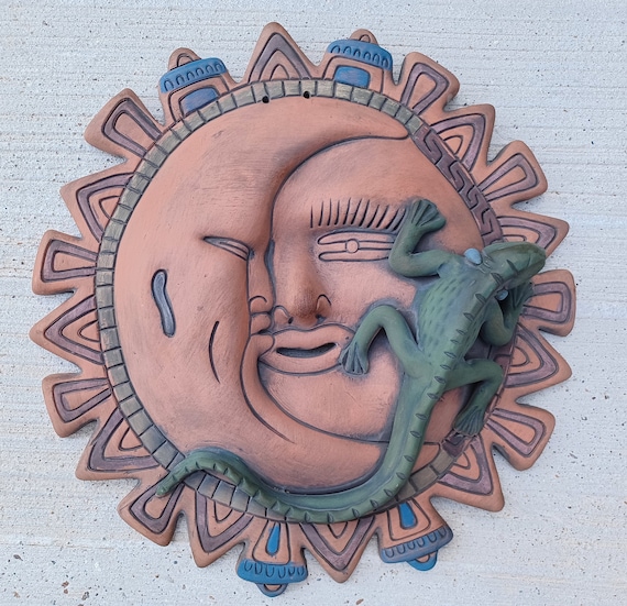 Clay Pottery Sun Moon Wall Hanging Terracotta Iguana Lizard | Etsy