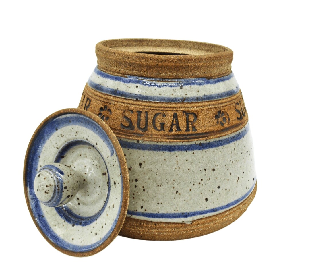 Vintage Pottery Sugar Crock Canister Speckled Stoneware Lidded Large ...