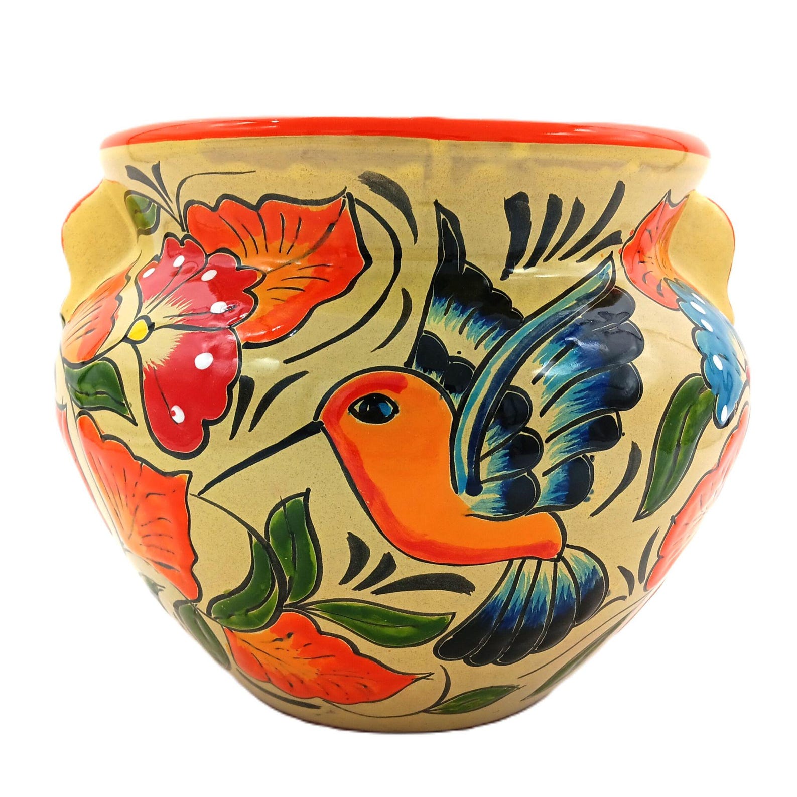 Talavera Pottery Planter Hand Painted Hummingbird Ceramic Flower Pot ...