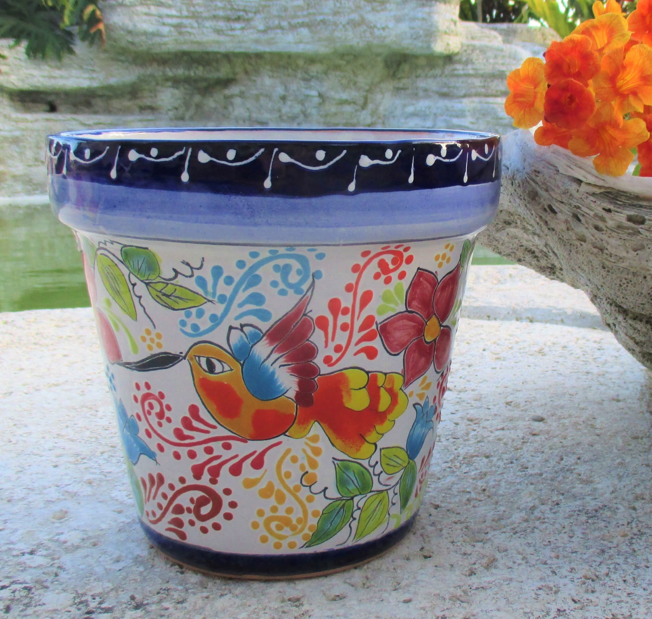 Talavera Pottery Planter Hummingbird Ceramic Art Garden Bird Flower Pot ...