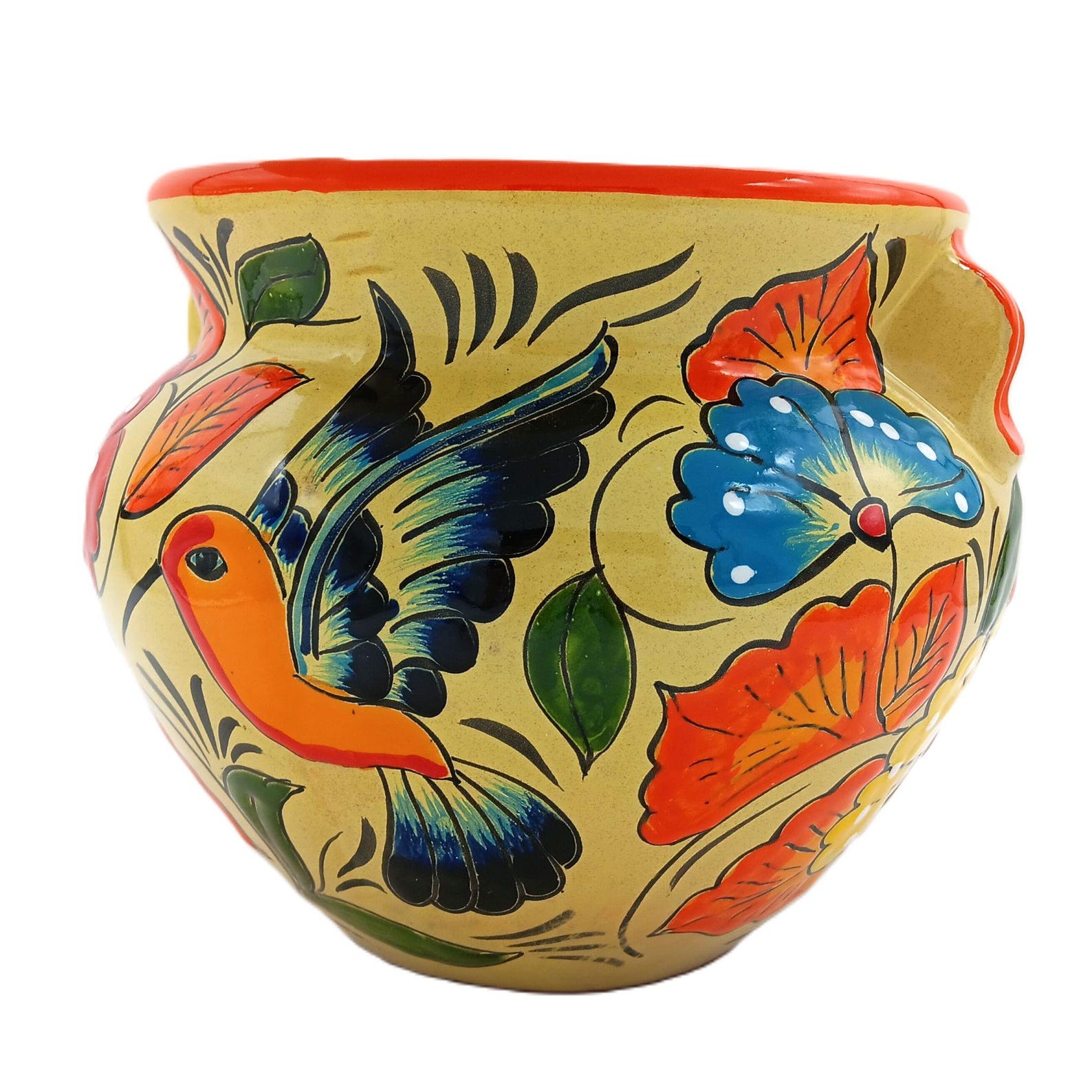 Talavera Pottery Planter Hand Painted Hummingbird Ceramic Flower Pot ...
