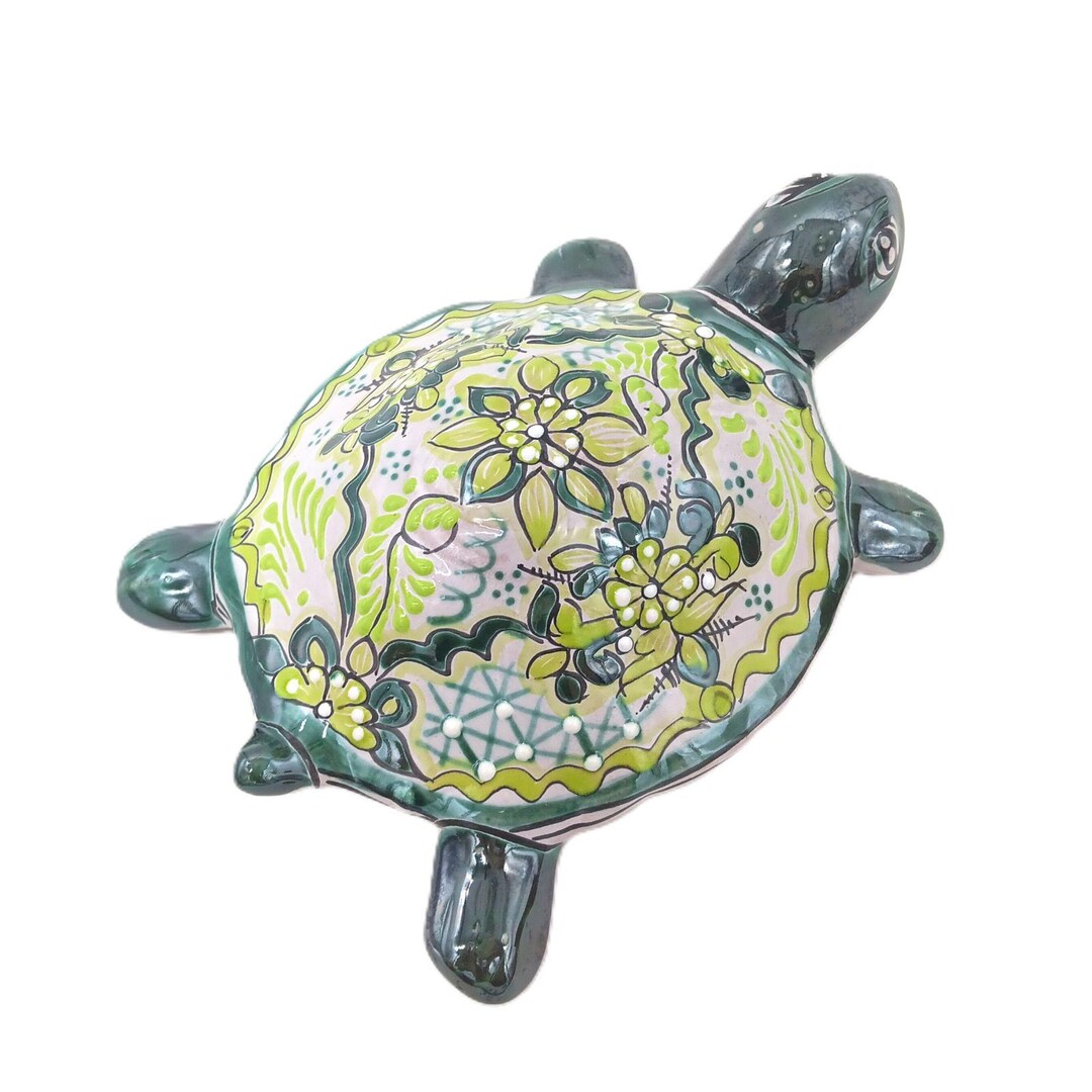 Talavera Pottery Sea Turtle Ceramic Animal Figurine Coastal Decor Green ...
