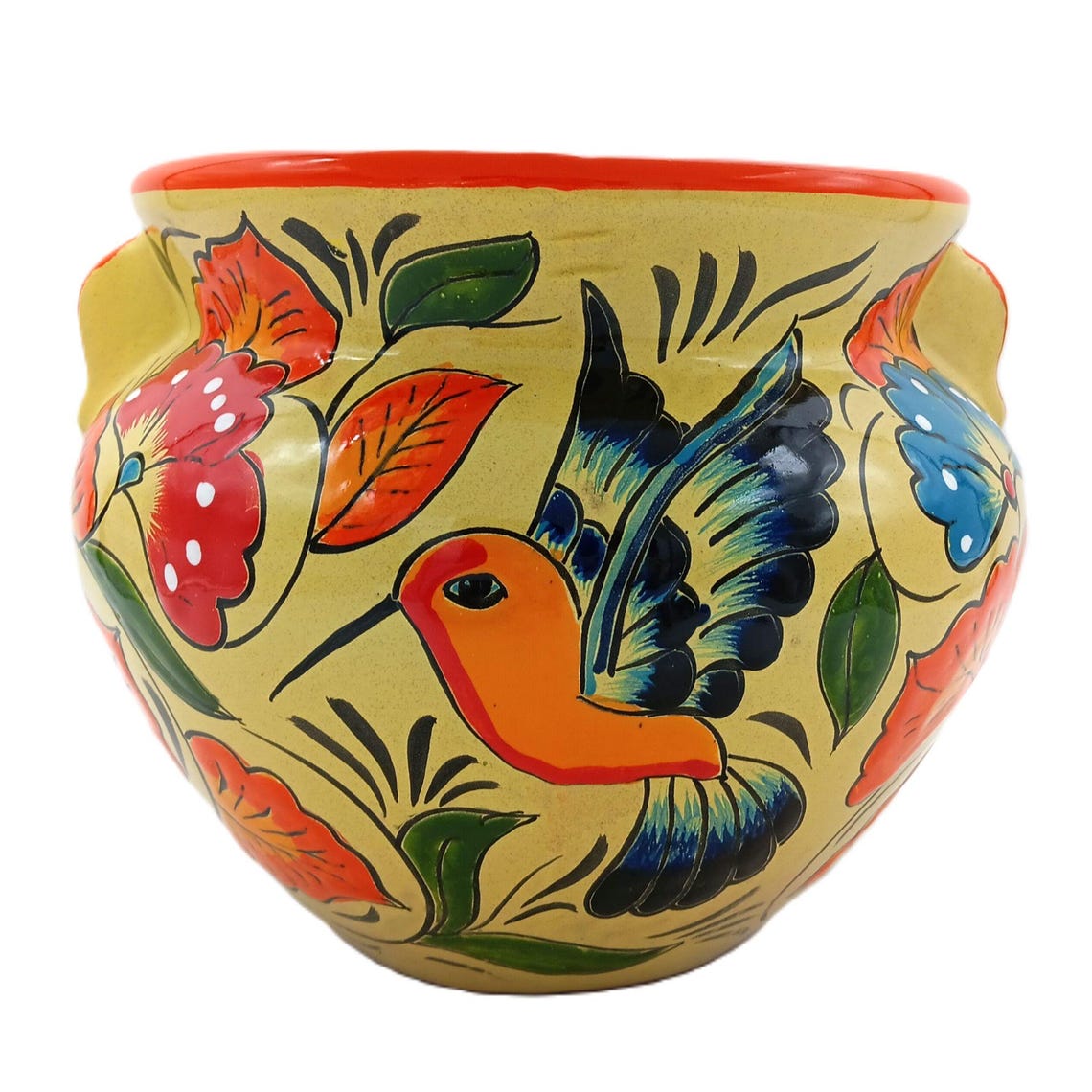 Talavera Pottery Planter Hand Painted Hummingbird Ceramic Flower Pot ...