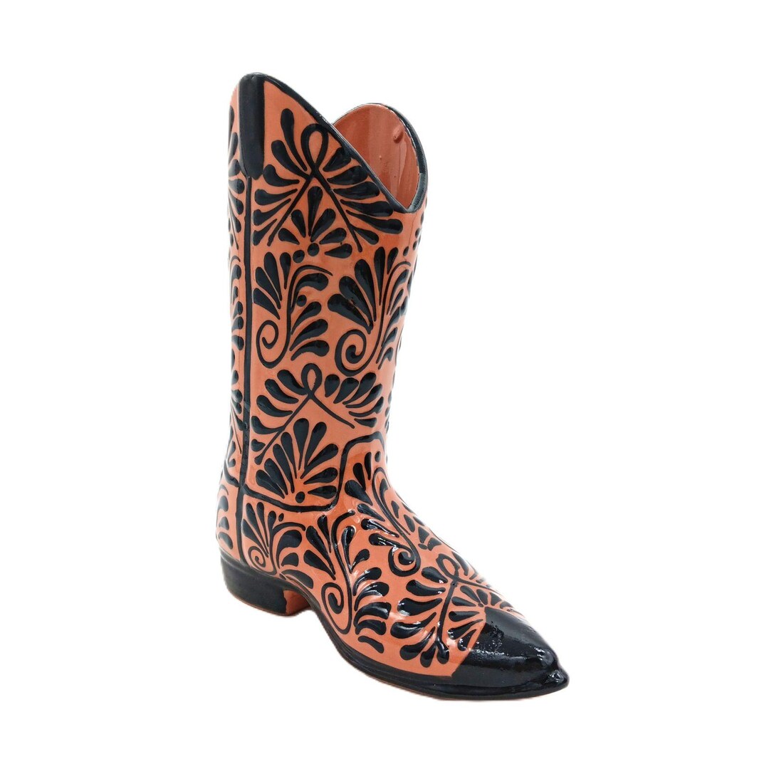 Talavera Pottery Cowboy Boot Planter Rustic Natural Black Ceramic ...
