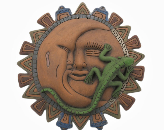 Clay Pottery Sun Moon Wall Hanging Terracotta Iguana Lizard Large 15 - Etsy