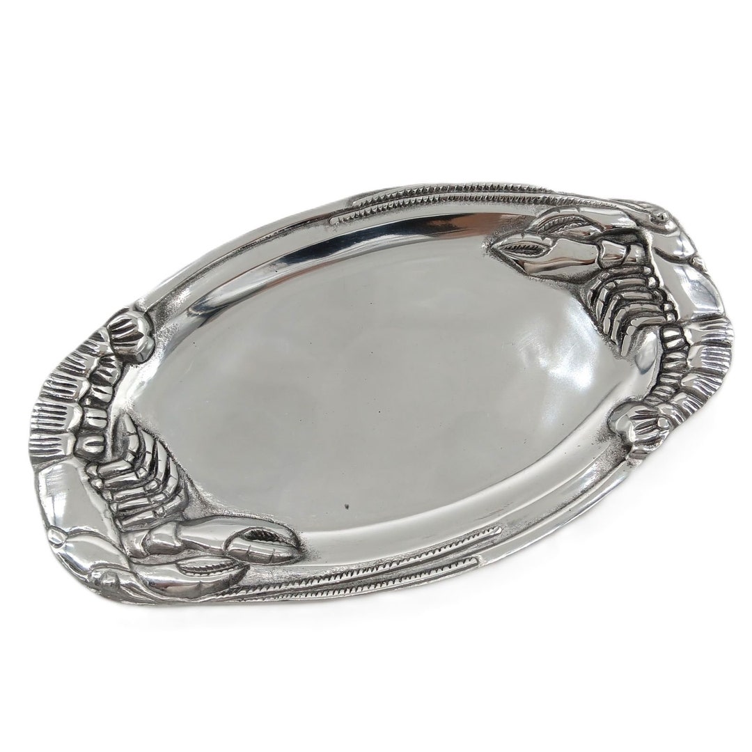 Pewter Shrimp Platter Crustacean Prawn Kitchen Serving Tray Coastal ...