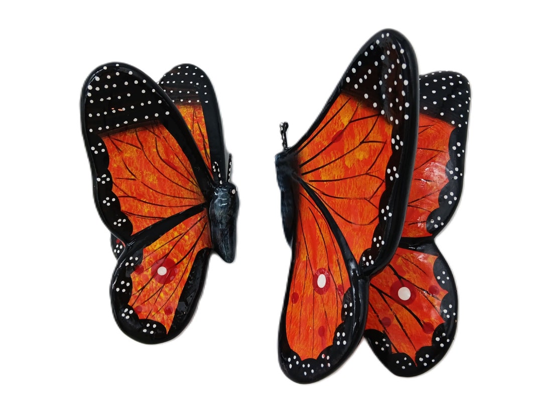 Monarch Butterfly Figure Wall Art Set Hand Painted Ceramic Pottery ...