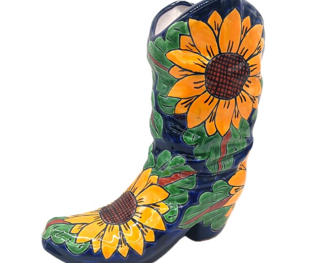 Talavera Pottery Planter Cowboy Boot Sunflower Flower Pot X Large 19in ...
