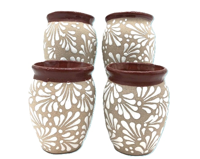 Mexican Cantarito Beverage Cocktail Glass Set Engobe Clay Pottery ...