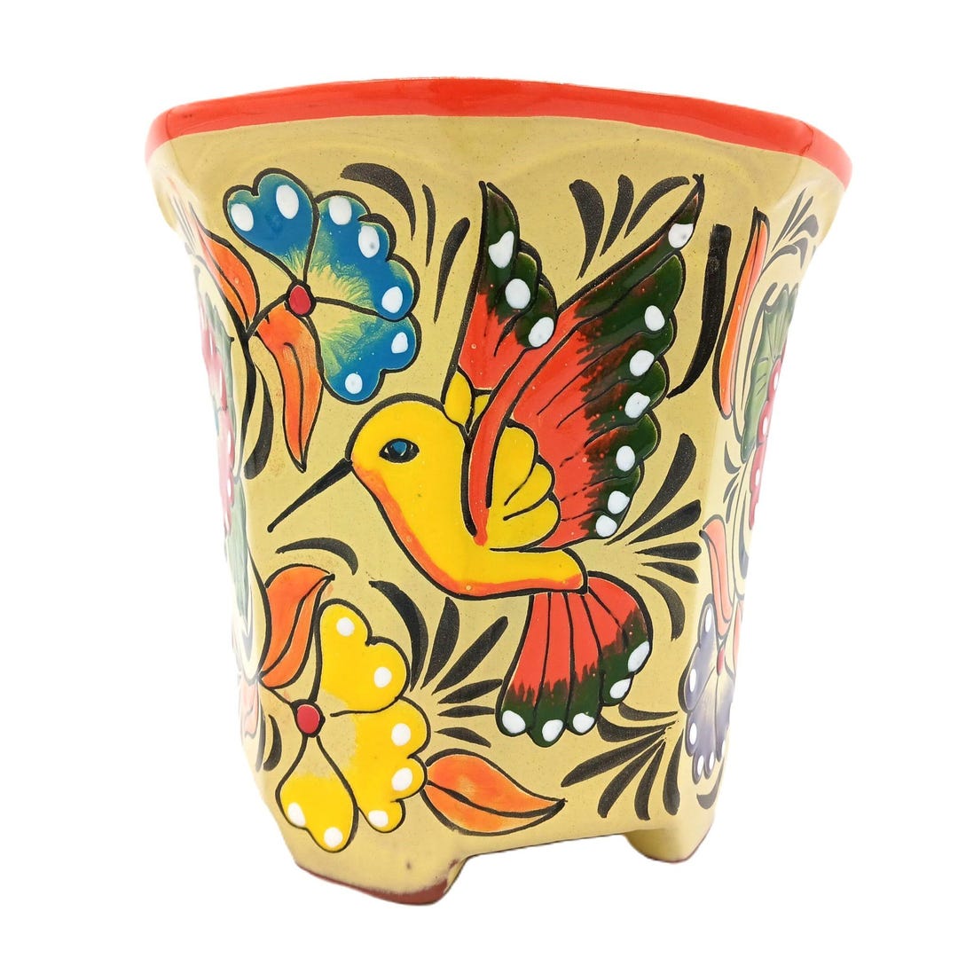 Talavera Pottery Planter Hand Painted Hummingbird Ceramic Flower Pot ...
