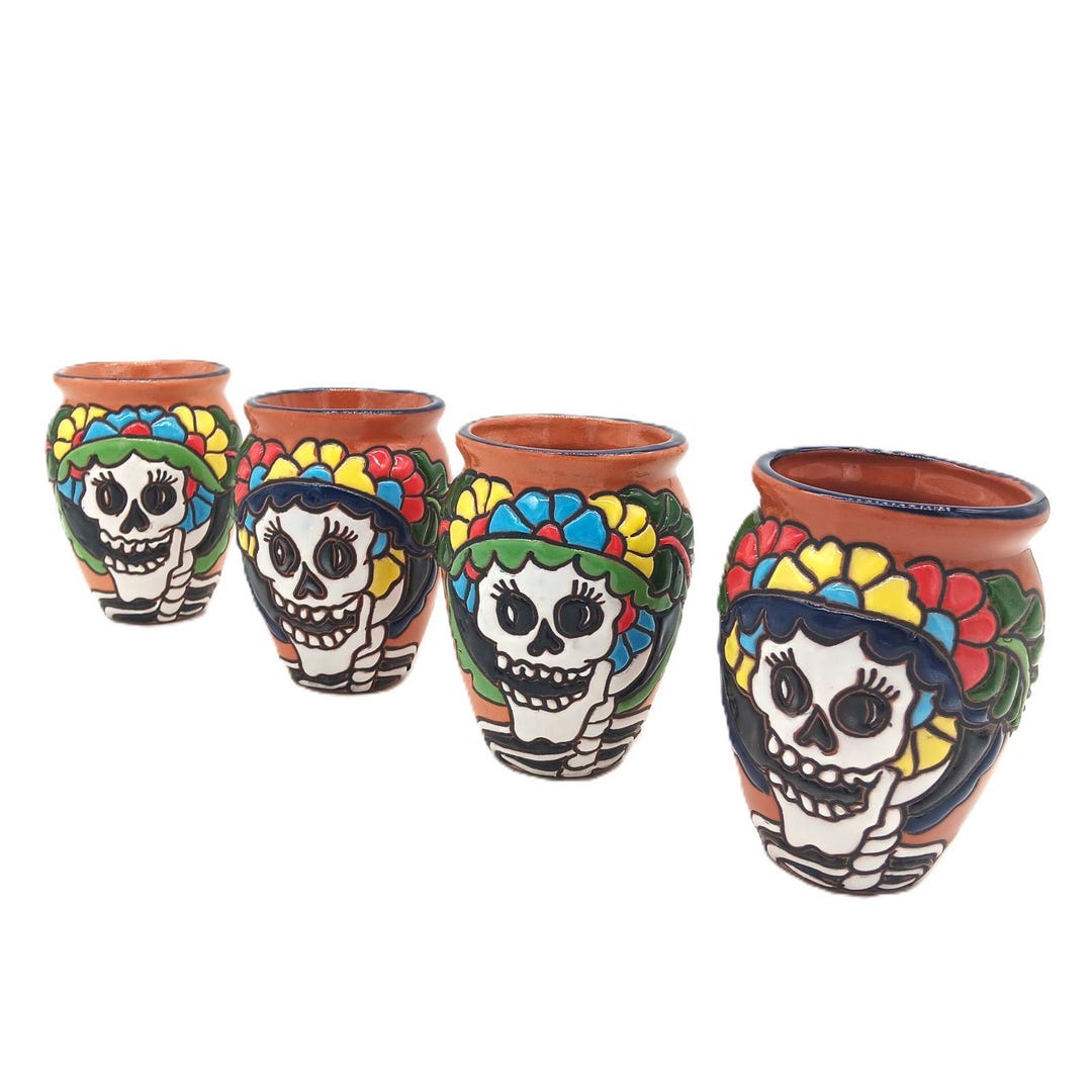 Mexican Cantarito Beverage Glass Engobe Clay Ceramic Barware Catrina ...