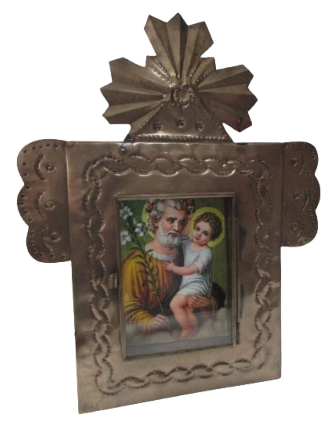 Mexican Tin Nicho Saint Anthony Glass Box Santo Niche Wall Ornament ...