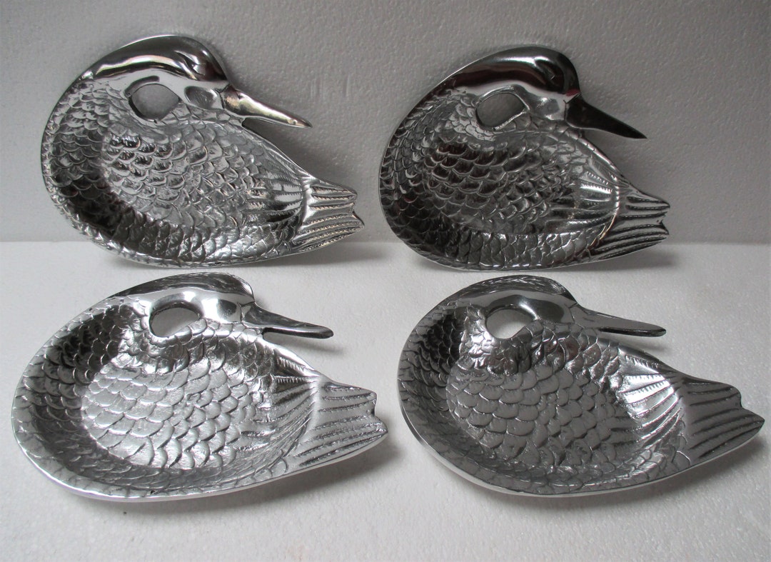 Loon Duck Pewter Tray Set Bird Shape Dish Northern Woodland Home Decor ...
